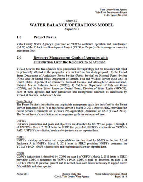 Study Plan Request: Hydro Operations Model - Hydropower Reform Coalition